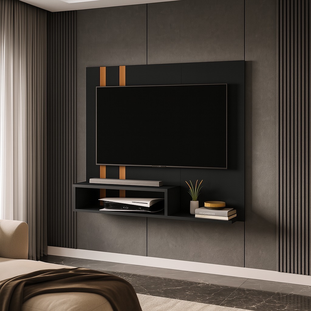 Rack Painel Tv 32 Polegada Sala Suspenso Nicho Prateleira Cor Preto ...