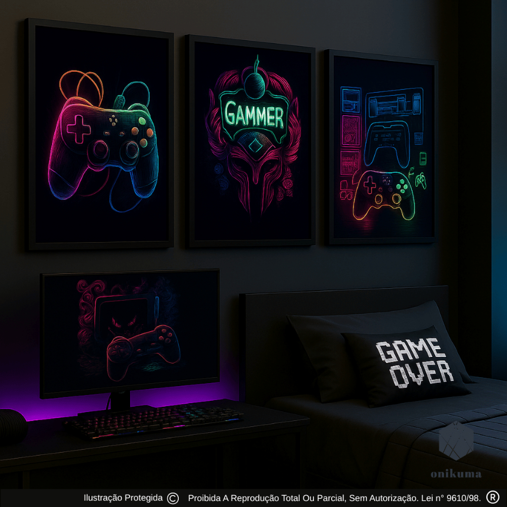 Quadros Gamer Com Moldura Kit 3 Peças Grande Gamer Para Quarto 4K MDF ...