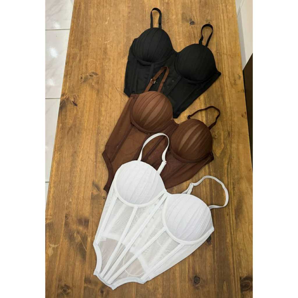 Cropped Corselete Corset Feminino Tule Com bojo barbatana Elegante ...