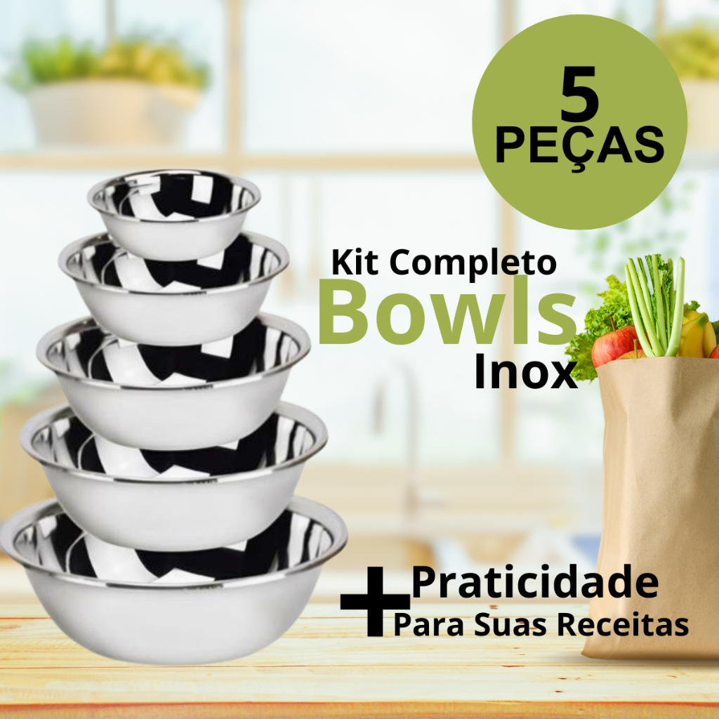 Conjunto Kit 5 Bowls Inox Tigelas Panela Saladeira Multiuso Inox ...