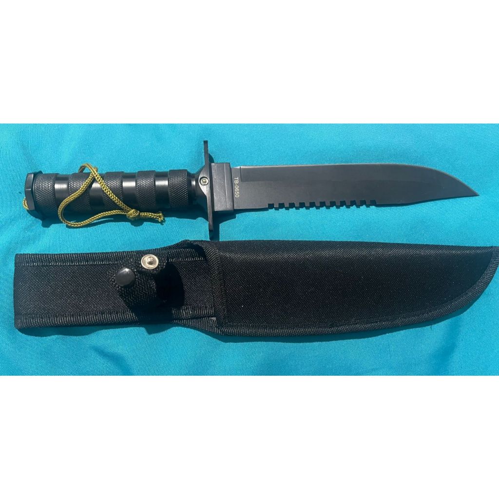 Faca Rambo Tática Militar Inox Lâmina Serrilhada com Bússola e Bainha ...