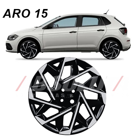 Calota POLO TRACK Aro 15 ou Aro 14 Saveiro Hb20 Esportiva Preta Prata 4 ...