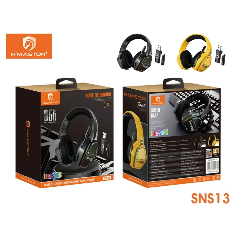 Fone Headset gamer sem fio Bluetooth Com Microfone Com Adaptador Original H'maston SNS13 Luz RGB ...