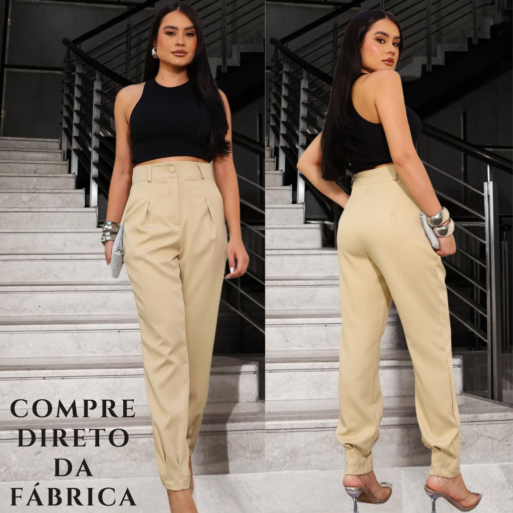 Calça Feminina Cenoura com Zíper, Bolso e Cintura Alta – Corte ...