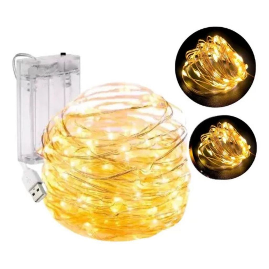 Fio de Fada Cordão Luz de Led 10 Metros 100 Leds USB e Pilhas Branco ...