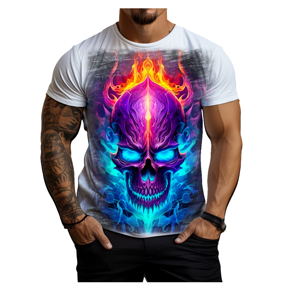 Camisa Blusa Masculina Caveira Chamas - 085 | Shopee Brasil