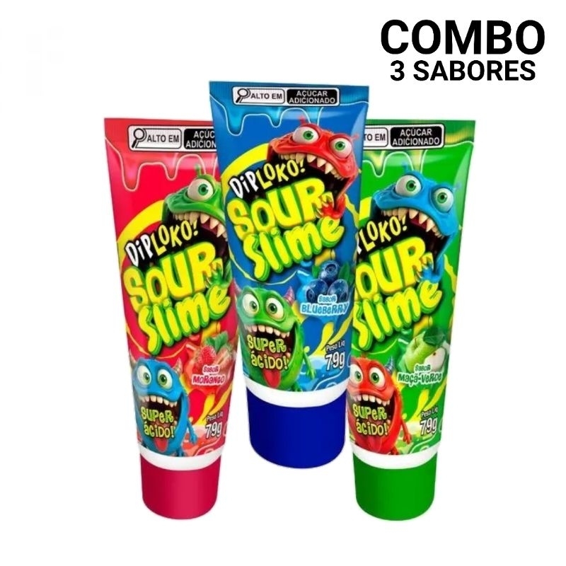 Kit 3x Bala Líquida Sour Slime Diploko Azedinha 3 Sabores 3x79g ...