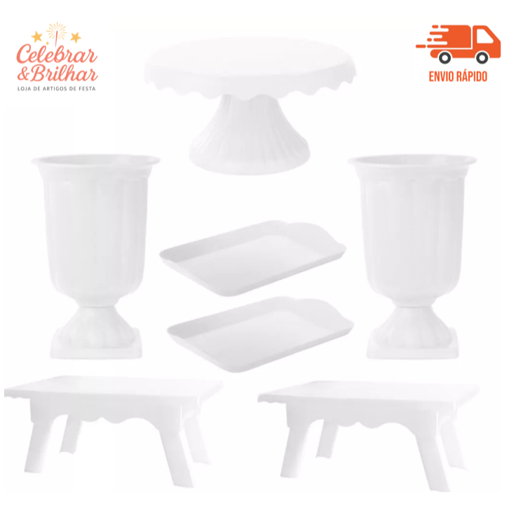 Kit Festa - Boleira Cake Renda 19cm + 2 Vasos + 2 Mesinhas + 2 Bandejas ...
