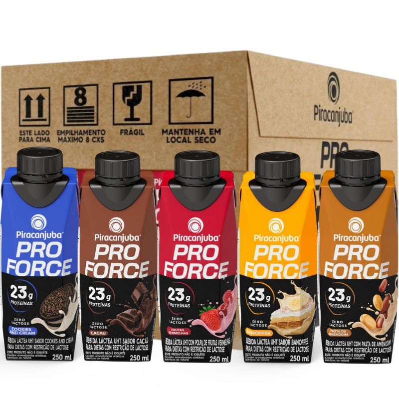 Caixa 12 un. bebida lactéa Whey Pro Force 23g de proteína Piracanjuba 250ml zero lactose ...
