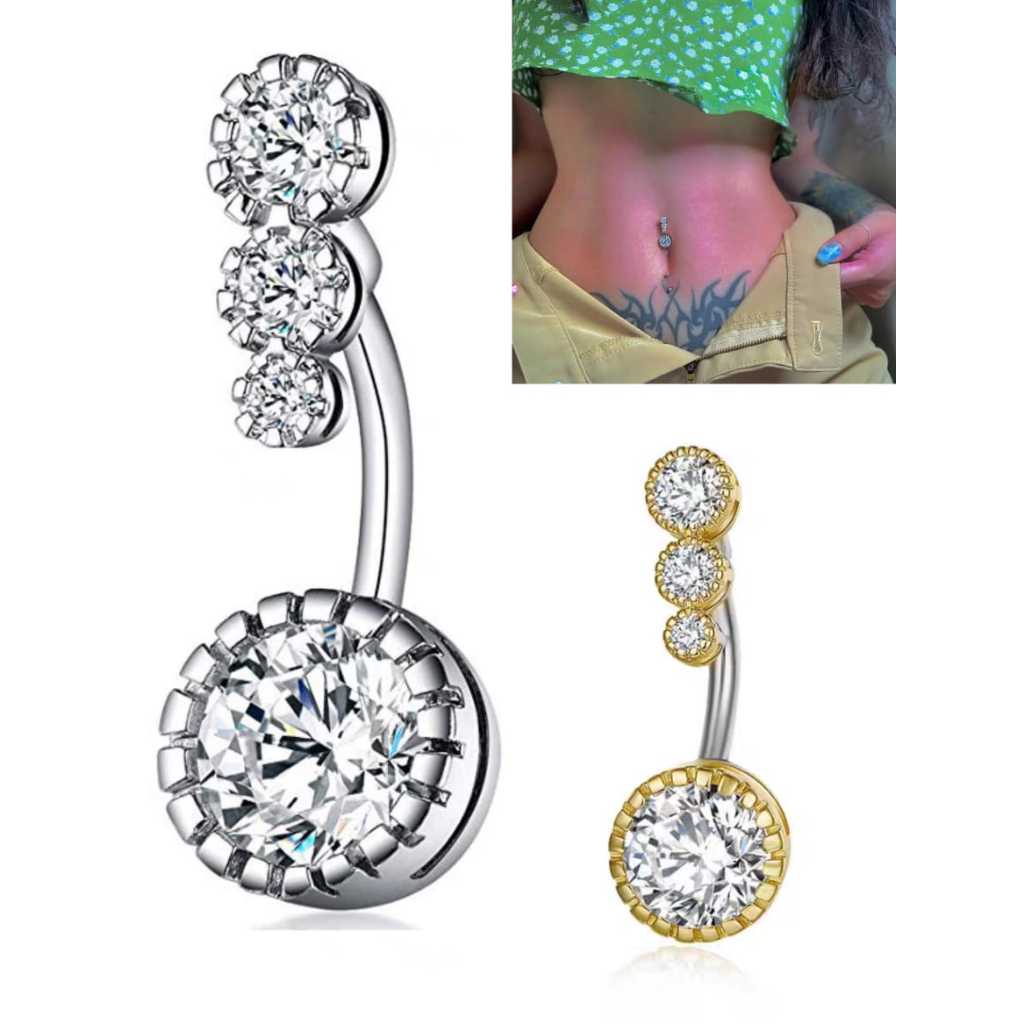 Piercing De Umbigo Com Bola De Strass Anel P/barriga E Corpo Cor Prata ...