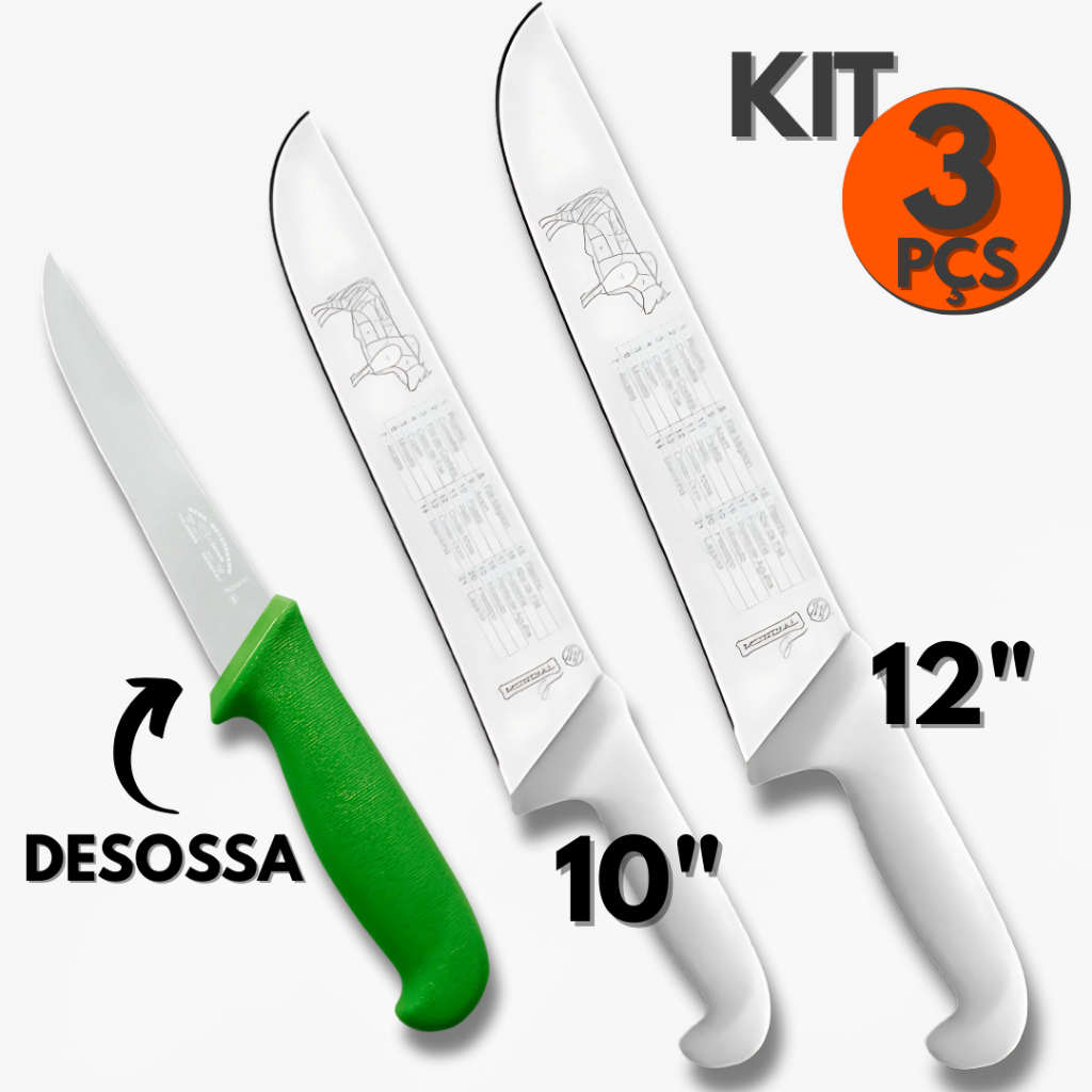 Kit Faca 10" + Faca 12" + Faca de Desossa para Cozinha, Churrasqueiro ...