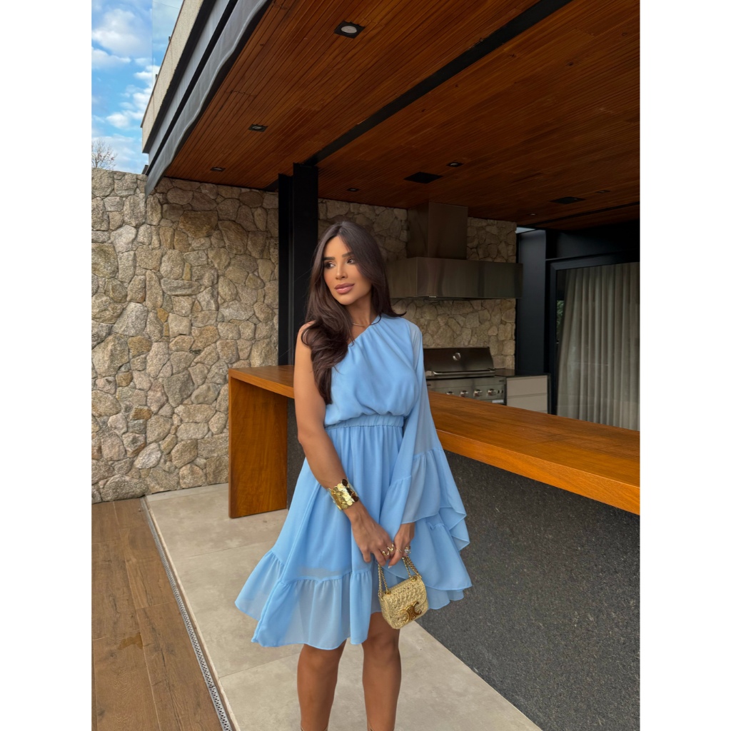 Vestido curto Barbara chiffon elegante mula manca fluido festa | Shopee ...