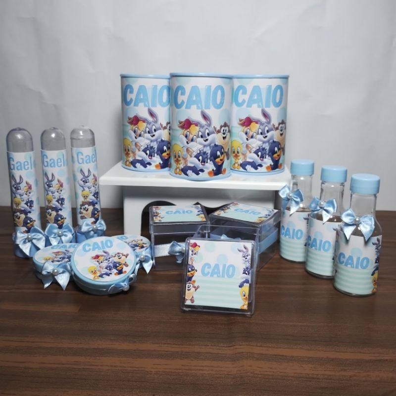 kit lembrancinhas baby loney tunes, tubetes latinhas garrafinhas ...