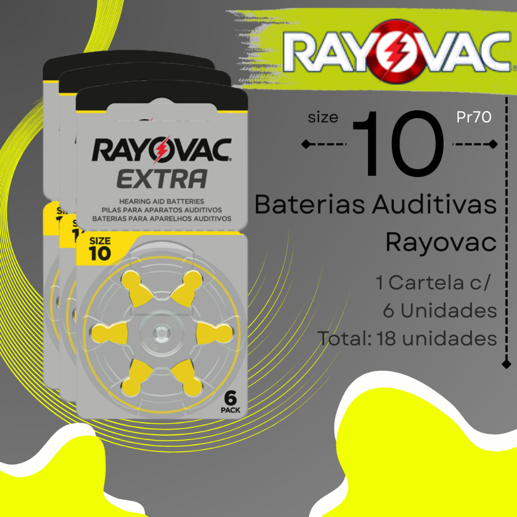 Rayovac Pilhas Auditivas Rayovac Tamanho Da Bateria 10 / Pr70 / A10 Com ...