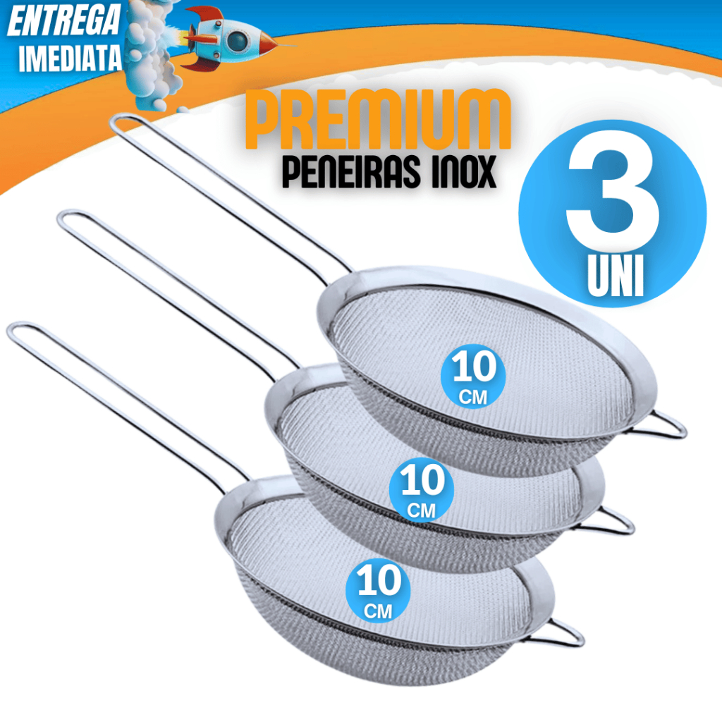 Kit 03 Peneira Coador Manual Em Aço Inox Para Cozinha 10CM Multiuso ...