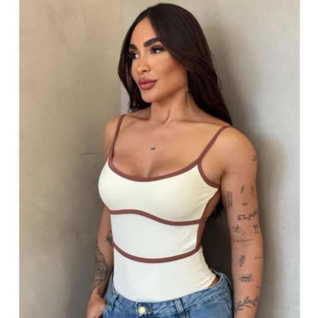 Body bicolor feminino de alcinha com duas tiras Costa semi nua tendência | Shopee Brasil