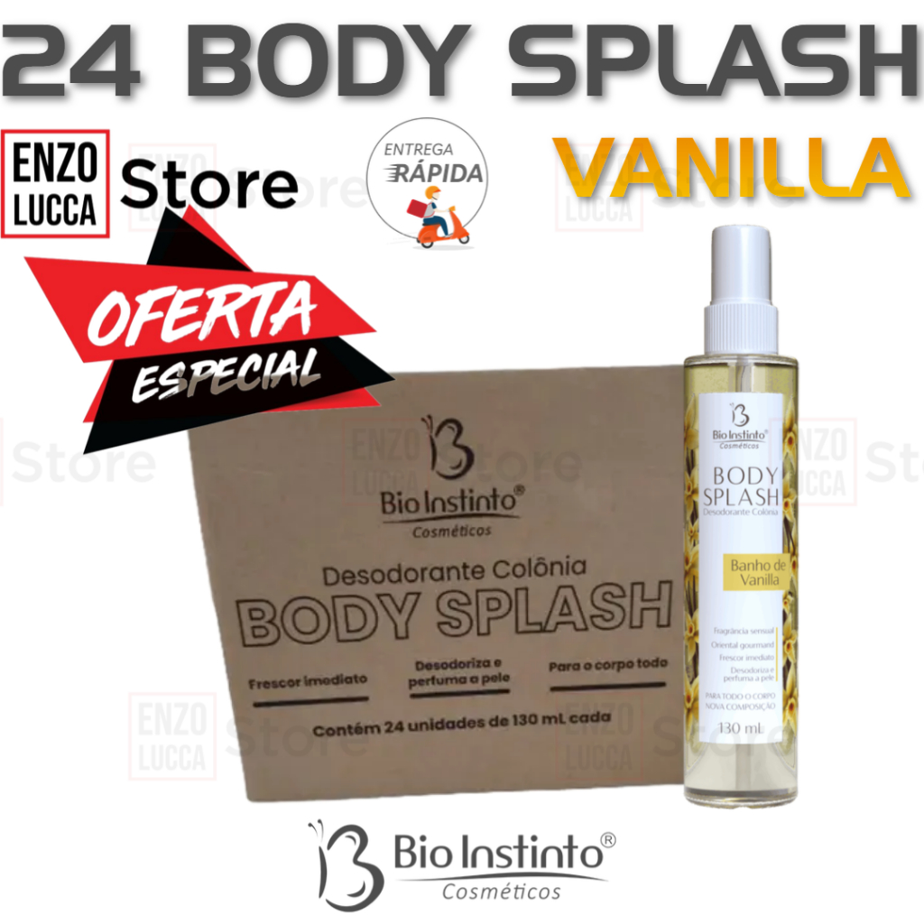 🌼 Body Splash Banho de Vanilla – Bio Instinto (130 ml) 🌼 💛 Caixa com 24 ...