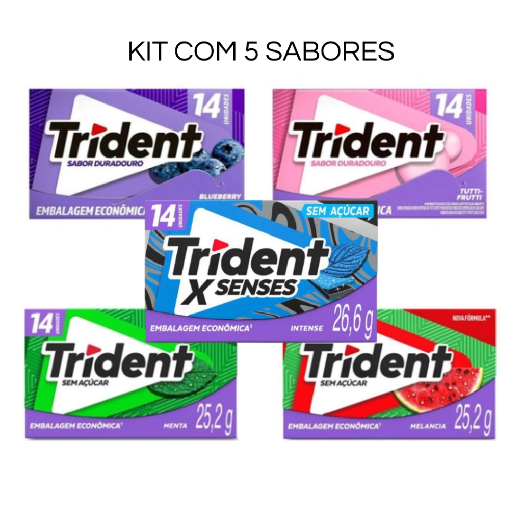 Kit 5 embalagens de Trident com 14 Unidades de Chiclete em Cada ...