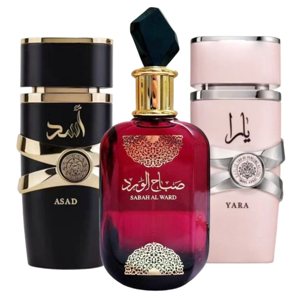 Kit 3 Perfumes Femininos Asad + Sabah + Yara Árabes de Luxo - 100ml ...