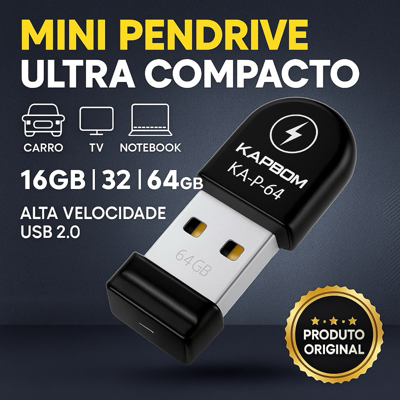 Mini Pendrive Kapbom Original 16GB 32GB 64GB USB 2.0 Compacto e Rápido ...