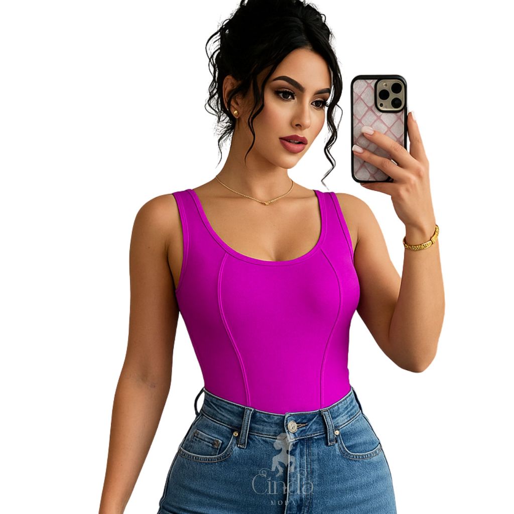 Body Femenino Regata Lisa Tecido Suplex Premium Decote Quadrado com ...