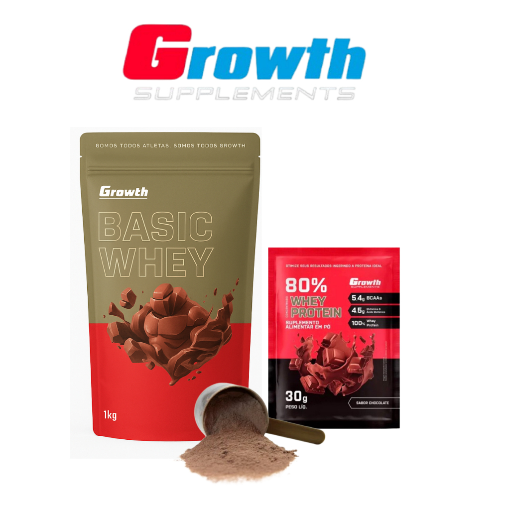 Oferta Whey Growth 1kg Sabor Chocolate Whey Protein Original + Brinde ...