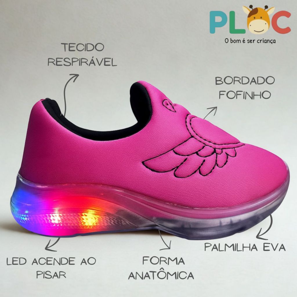 Tênis Infantil LED Menina PLOC - Coração Alado | Shopee Brasil