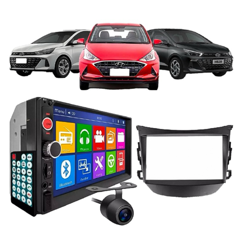 Kit Central Multimidia Mp5 Hb20 HB20s HB20x 2012 A 2019 Espelha Bluetooth + Moldura + camera de ...