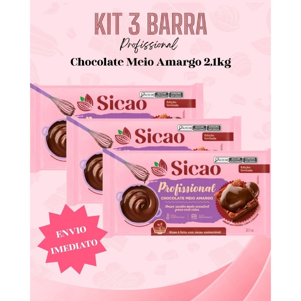 Kit 3 Barra Chocolate Meio Amargo Profissional Sicao 2,1kg | Shopee Brasil