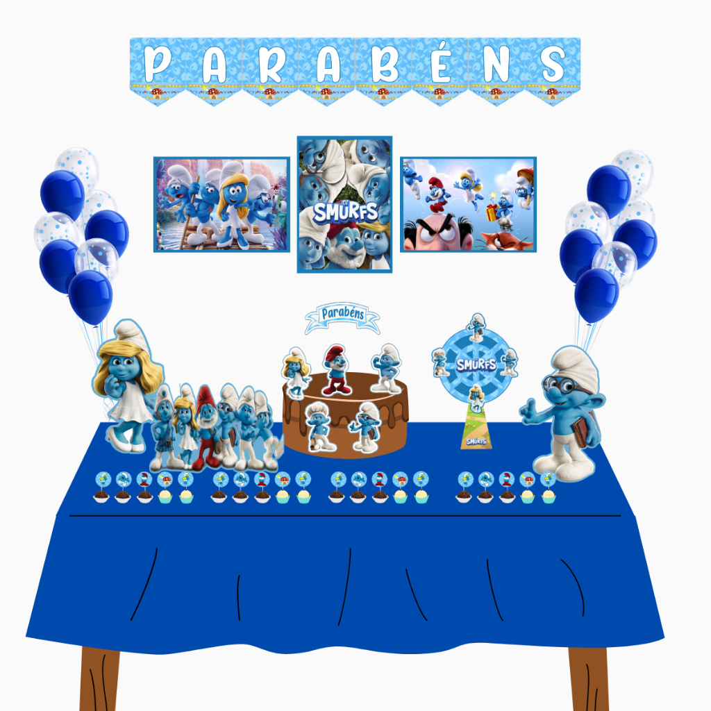 Kit festa em casa tema Smurf aniversário mesversário decoração completa ...