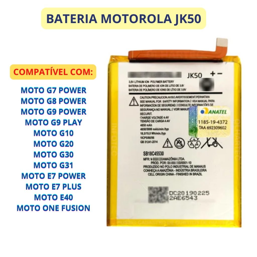 BATERIA MOTOROLA MOTO E7 PLUS/E7 POWER/G7 POWER/G9 PLAY/G10/G20/G30/E40 JK50 ORIGINAL | Shopee ...