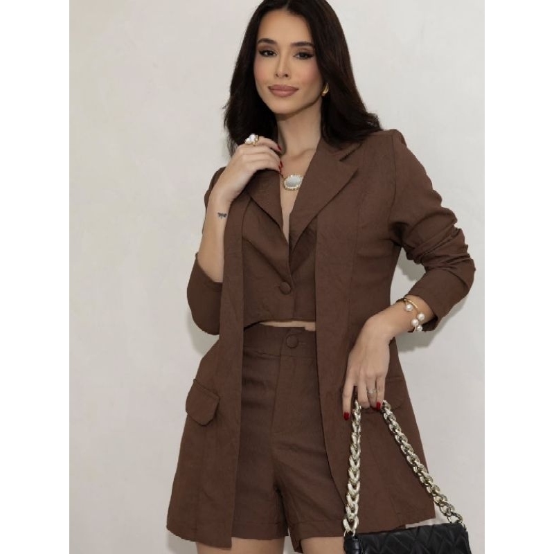 Conjunto Feminino Elegante 2 Peças Blazer com Colete Embutido + Short ...