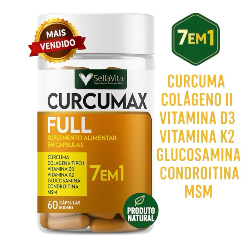 CurcuMax Full 7em1 - Cúrcuma + Colágeno Tipo II + Vitamina D3 + k2 ...