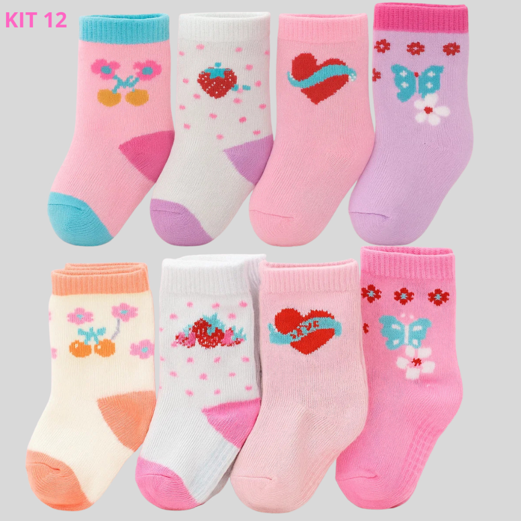 Kit 12 Pares Meias Infantil 100% Algodão Estampadas Criança Menino e ...