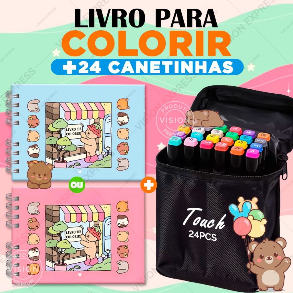 Livro De Colorir Boogie Goods Capa Dura ou Kit Com 24 Canetinha ...