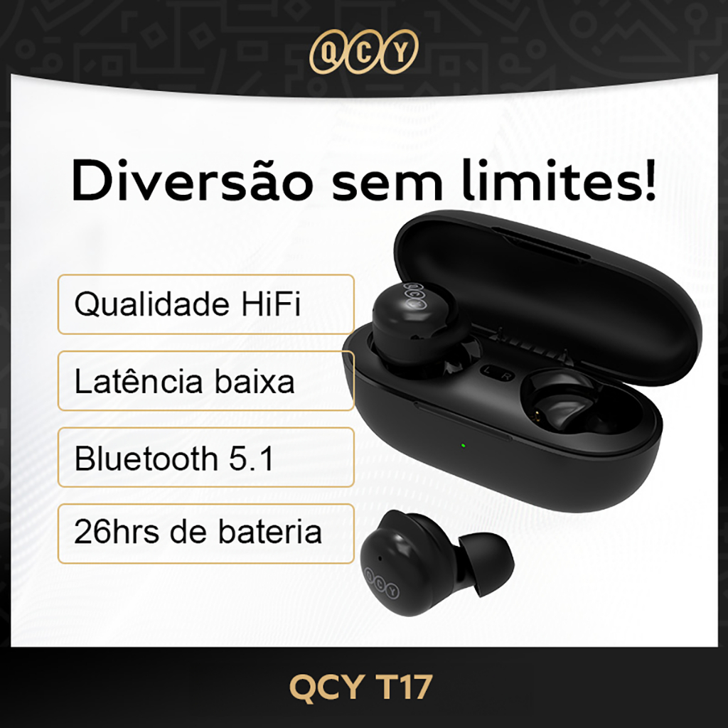 Fone de Ouvido QCY T17 Sem Fio Bluetooth 5.1 TWS Modo Game e Microfone ENC | Shopee Brasil