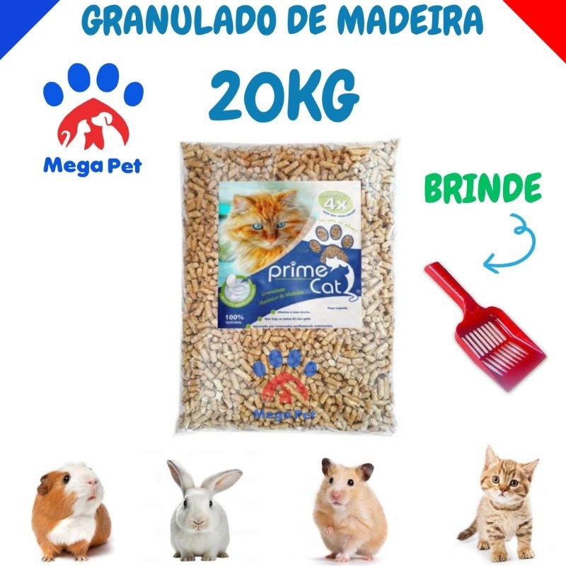 Areia Sanitária Granulado Madeira Prime Cat Para Gatos Roedores Hamster