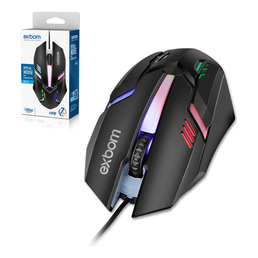 Mouse Gamer Led Rgb 7 Cores Com Fio Usb 1200dpi Ms-62 Exbom | Shopee Brasil