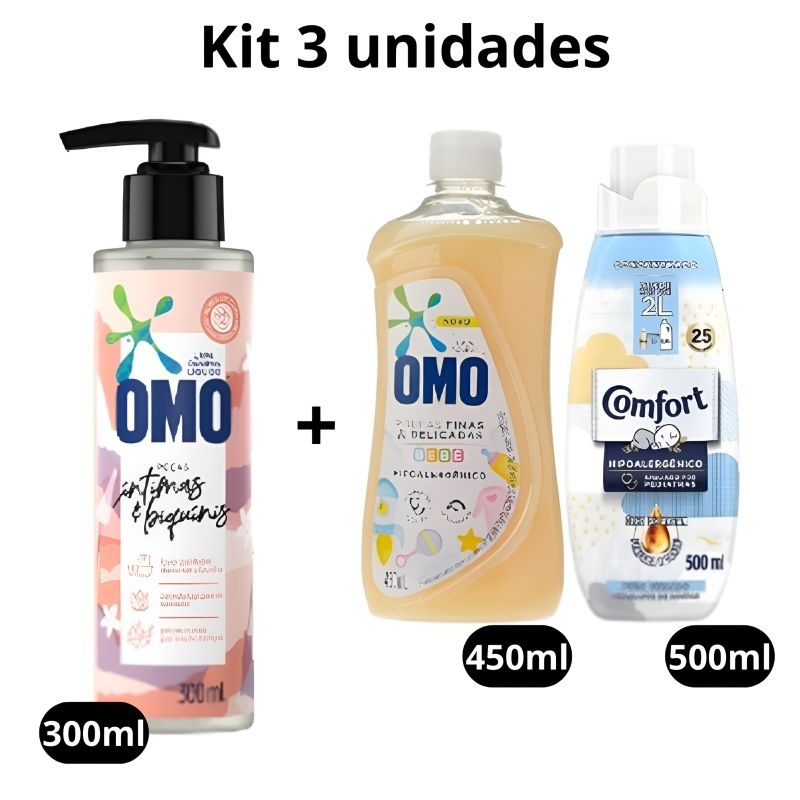 Kit 1 Lava Roupas Omo Peças Íntimas 300ml+ 1 Lava Roupas Omo Roupas ...