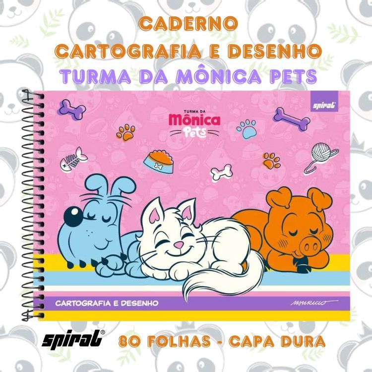 Caderno Cartografia e Desenho Capa Dura Turma da Mônica Pets 80 folhas ...