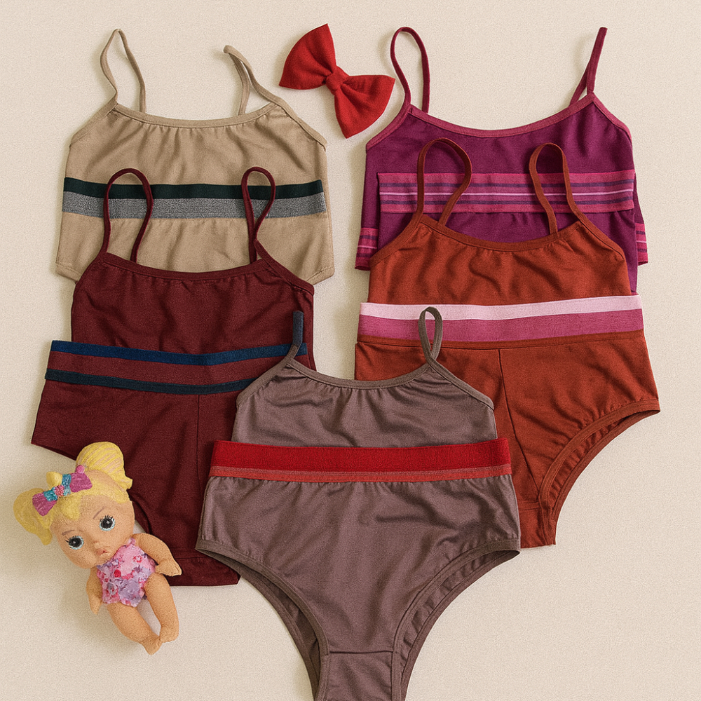 Kit 5 Conjuntos Juvenil Top e calcinha com elástico Revenda Moda para ...