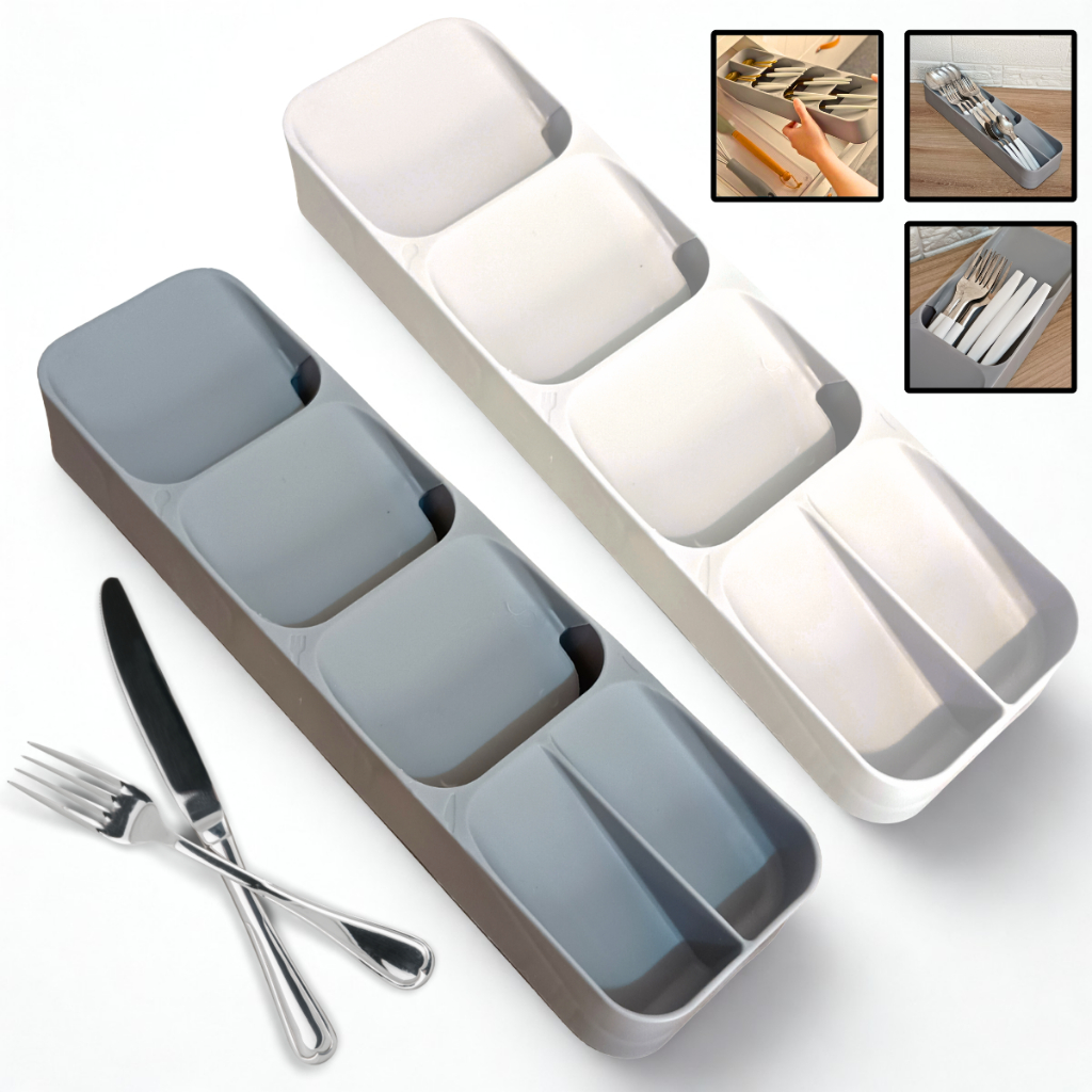 Kit 1 ou 2 Porta Talheres 5 Divisórias Organizador de Gaveta Suporte ...