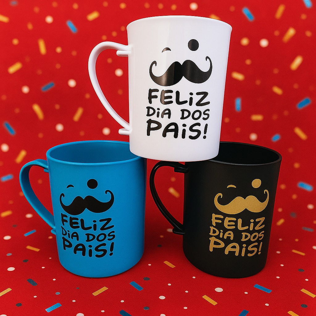 Kit 5 a 50 Canecas PAI BIGODE PLÁSTICA Feliz Dia dos Pais presentear ...