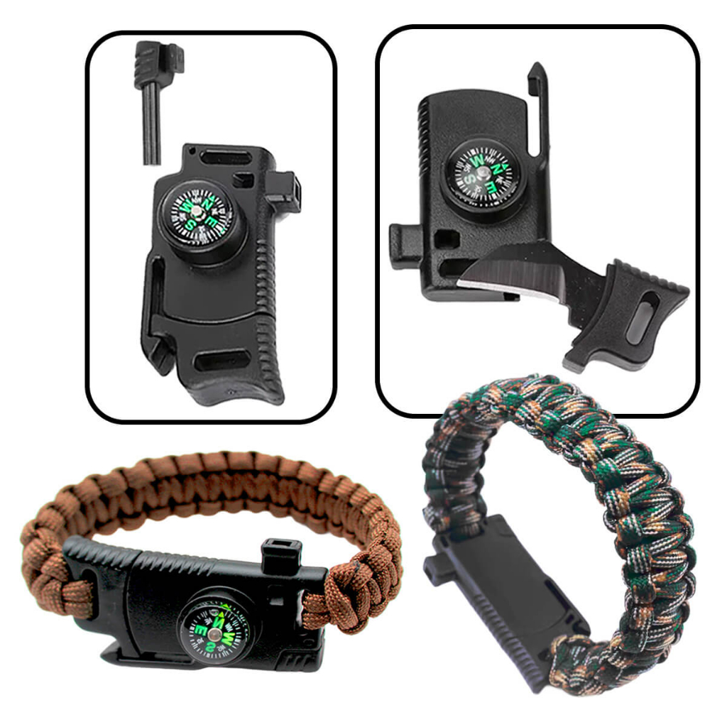 Pulseira de Sobrevivência Militar Outdoor Paracord Tática Bússola Apito ...