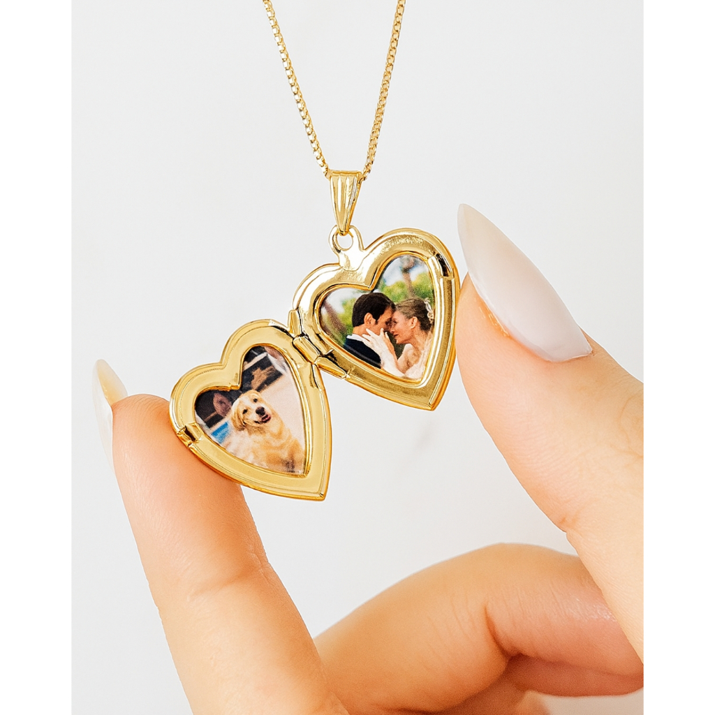 Colar com Foto Personalizado Coração Ponto de Luz | Prata/Ouro | Caixa ...