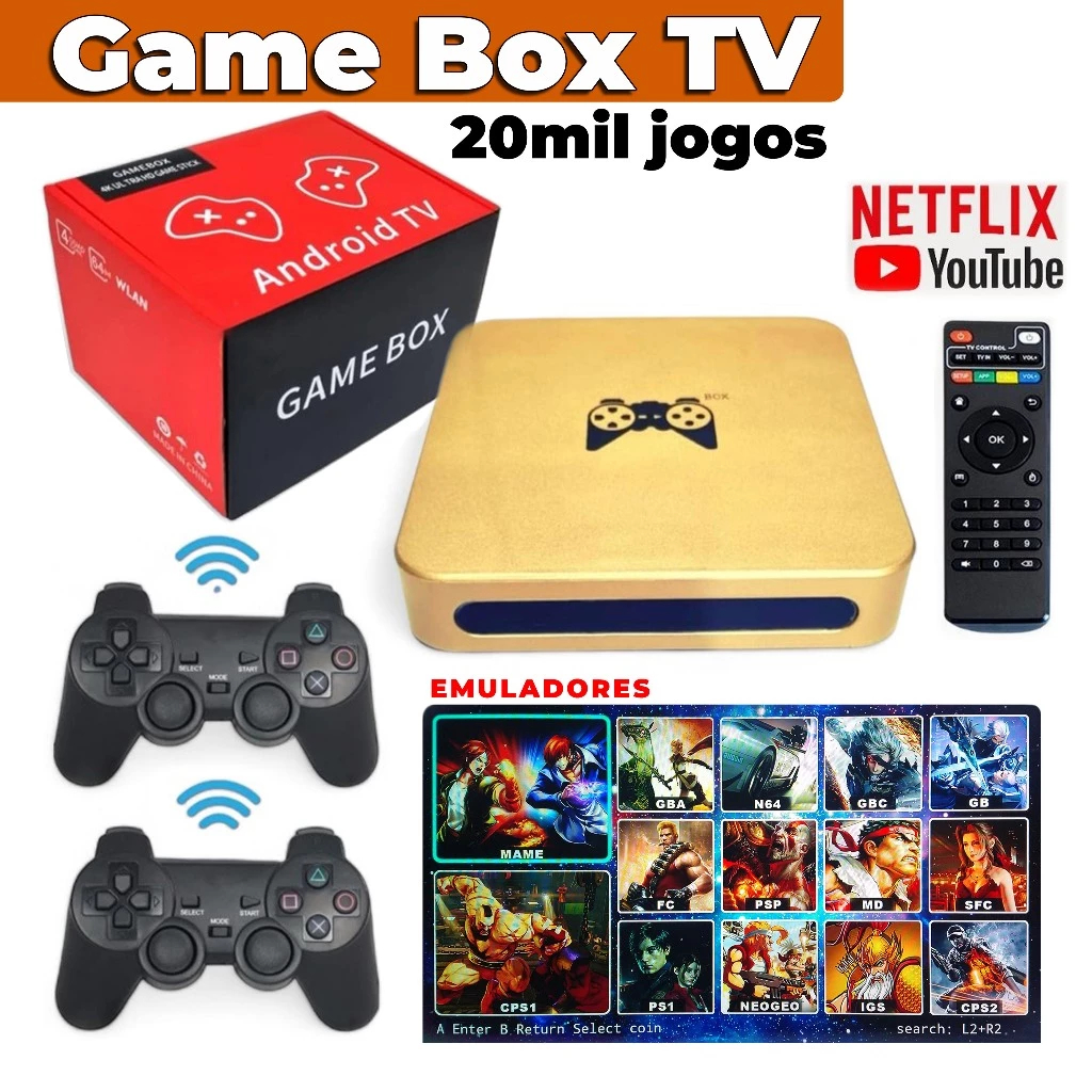 Game Box Tv Box Retro Game 4k Ultra HD +2 Controles s/fio +10mil Jogos ...