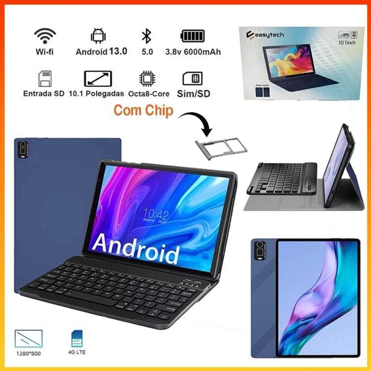 Tablet Easytech E1035 –10,1″ c/ 6 GB RAM • 128 GB • Teclado + Capa ...