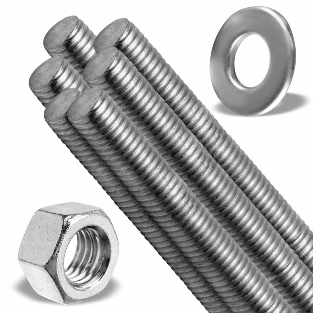 Kit 10 Barra Roscada 1M 3/8" UNC Inox 304 + 100 Porcas e 100 Arruelas ...