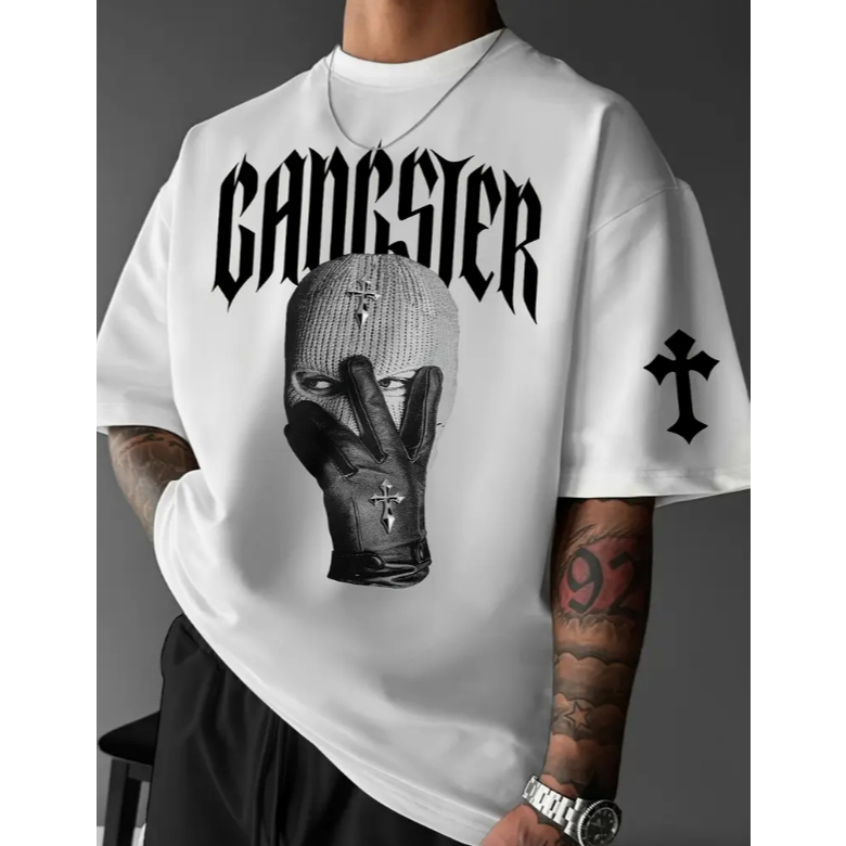 Camiseta Gangster Luva De Couro Cruz Na Manga Streetwear | Shopee Brasil