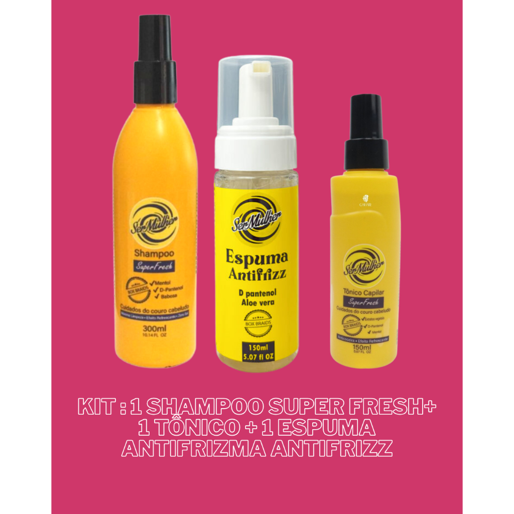 Kit Completo: Shampoo Super Fresh + Tônico + Espuma Anti-Frizz | Shopee ...